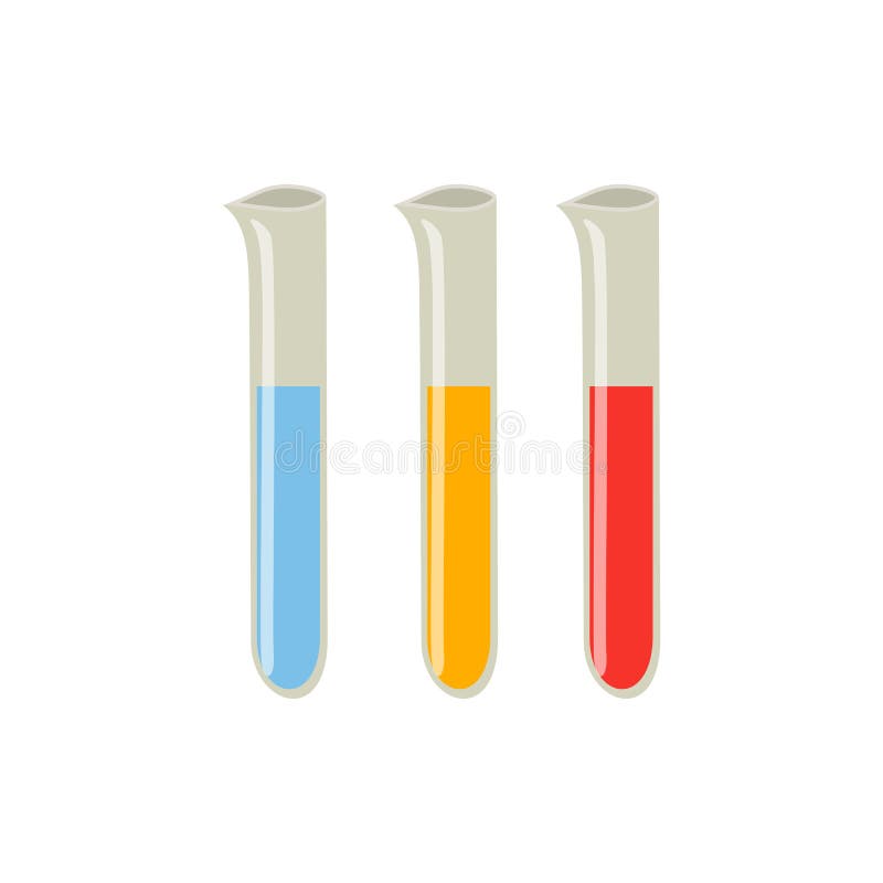 Colored Liquids in Three Test Tubes, Flat Design, Vector Illustration ...