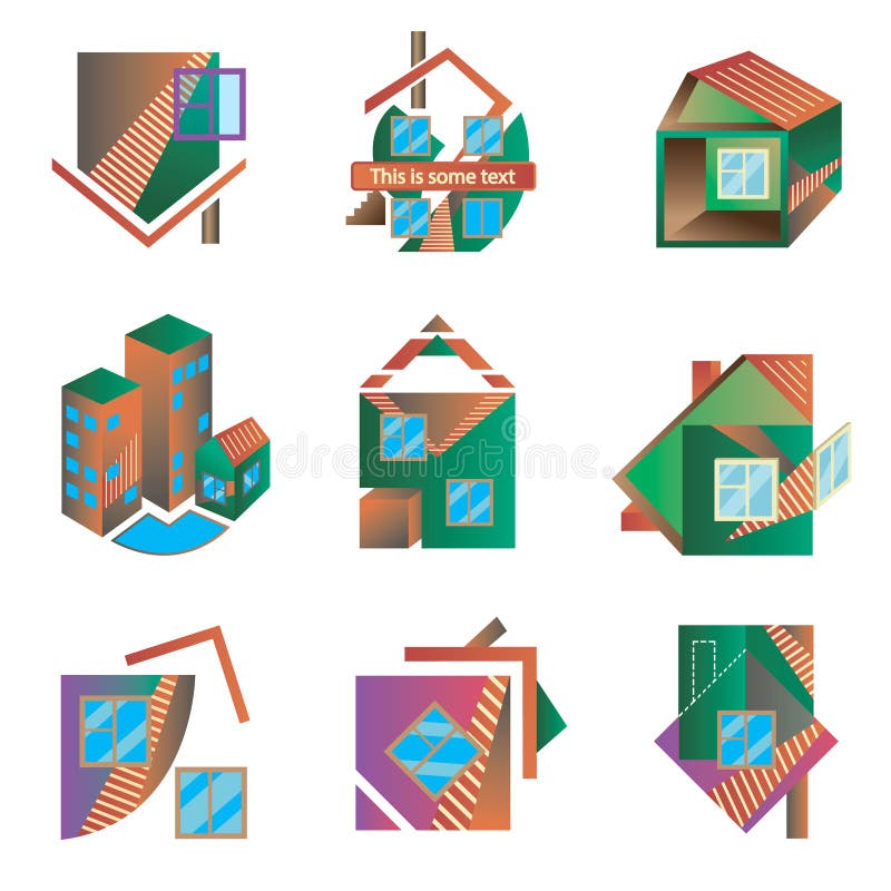 Colored Logos in the Form of Houses Stock Vector - Illustration of ...