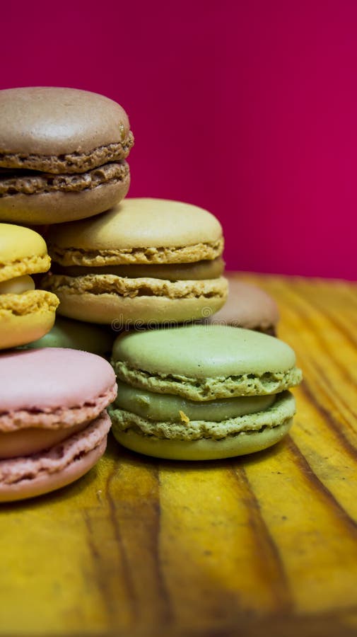 Colored Macarons on Wooden Dish, Typical French Dish Stock Photo ...