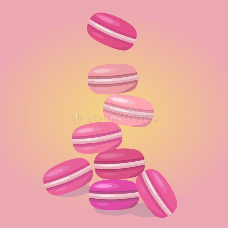 Colored Macaroons on a Pink Background. Food Flat Stock Illustration ...