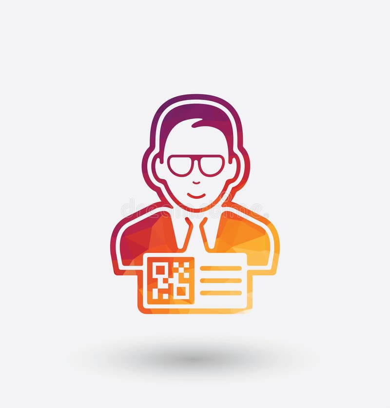 Colored Man with QR Code Pass Icon on White Background. Stock Vector ...