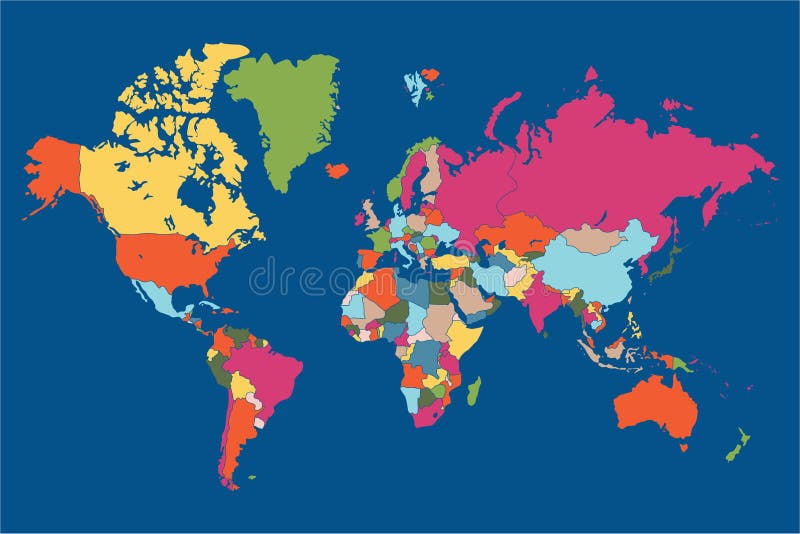 Colored Map of World with Countries Borders, Vector Iilustration Stock ...