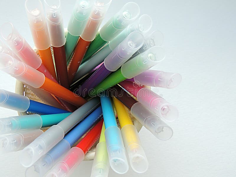 Colored Markers in a Cup on a White Background. Stock Photo - Image of ...