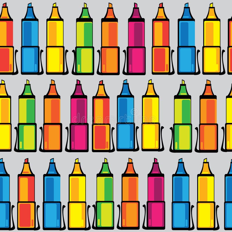 Colored Markers on Gray Seamless Pattern Stock Vector - Illustration of ...