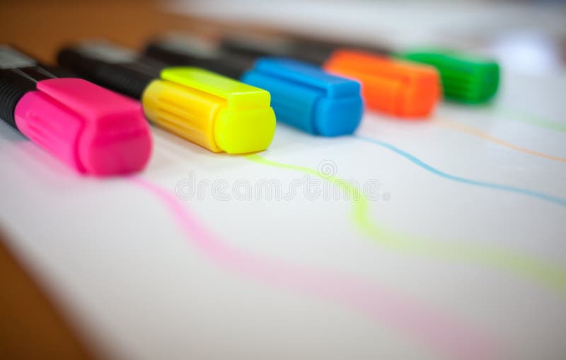 Colored markers on paper. stock photo. Image of drawing - 67505874