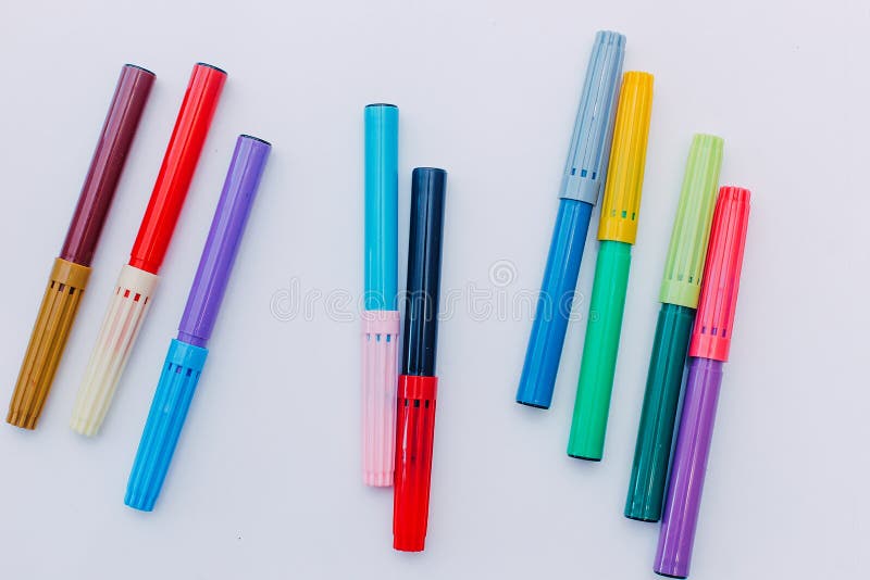 Colored Markers are on the Table Stock Photo - Image of colored, pens ...