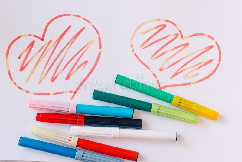 Colored Markers are on the Table Stock Photo - Image of pens, colored ...