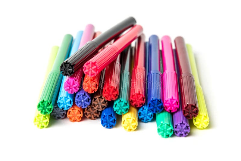 Colored Markers on the White Background Isolate Stock Image - Image of ...