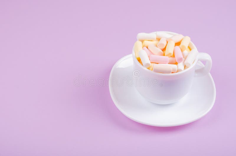 Colored Marshmallow Composition on Purple Background. Flat Lay Stock ...