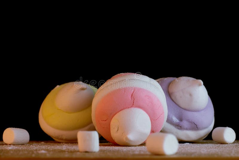 Colored Marshmallows on Black Background Stock Image - Image of ...