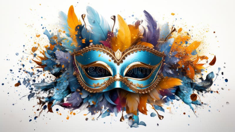 Colored Masquerade Mask with Feathers and Confetti Stock Photo - Image ...