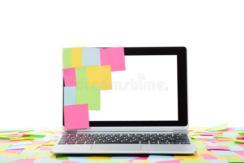 Colored Memos Stuck To a Blank Laptop Screen Stock Image - Image of ...