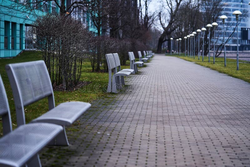 Colored Metal Bench at a Tram Bus Train Stop Stock Image - Image of ...