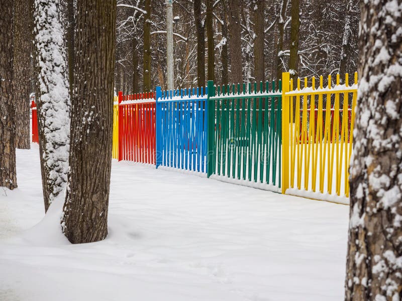 Colored Metal Fence in a Park Stock Photo - Image of fence, detail ...