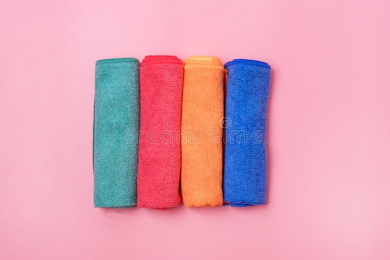 Colored Microfiber Napkins for Cleaning a Top View on a Pink Background ...
