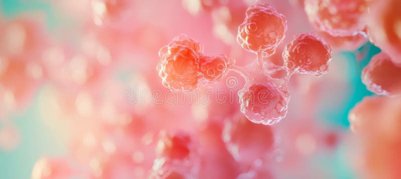 Colored Microscopic View of Orange Cell Structures, on a Blue and Pink ...