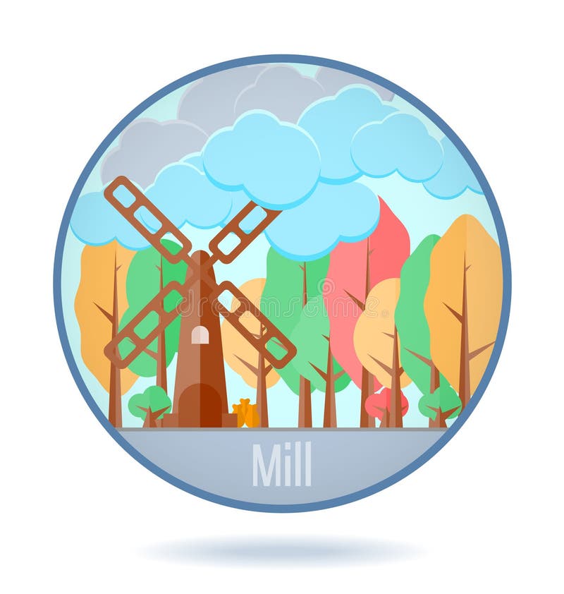 Colored Mill in a Circle Frame. Stock Vector - Illustration of frash ...