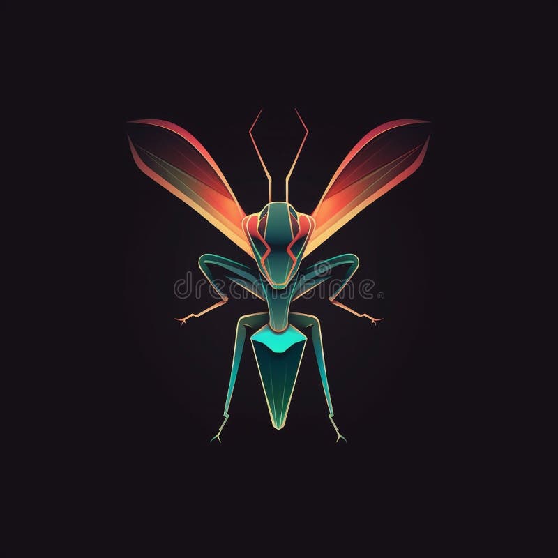 Colored Minimalist Praying Mantis 2D Logo Illustration Stock ...