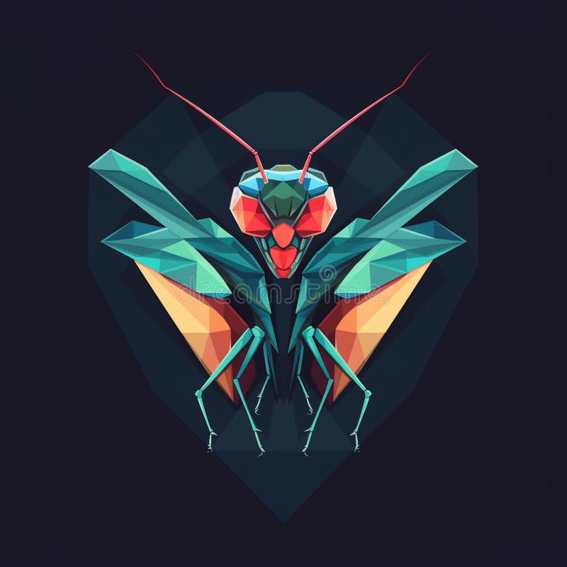 Colored Minimalist Praying Mantis 2D Logo Illustration Stock ...