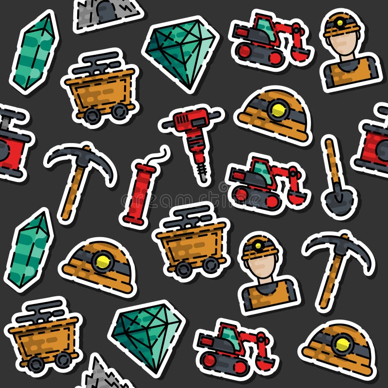 Mining Pattern with Helmet and Pick Stock Vector - Illustration of coal ...