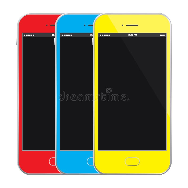 Colored Mobile Phones Vector Illustration. Stock Vector - Illustration ...
