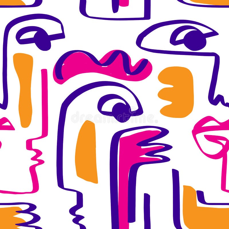 Colored Modern Abstract Faces Seamless Pattern Texture Stock Vector ...