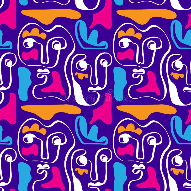 Abstract Faces Seamless Pattern Texture Stock Vector - Illustration of ...