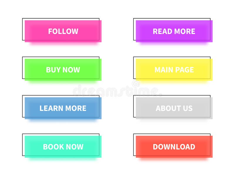 Colored Modern Trendy Flat Buttons. Rectangle Button Set, Main Shapes ...