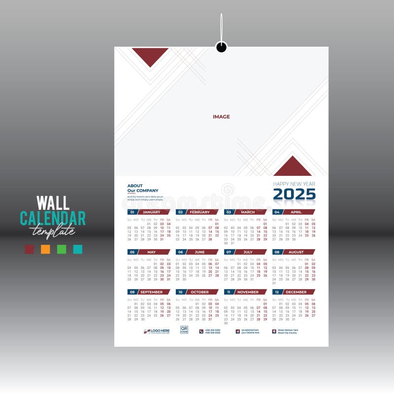12 Month 2025 Wall Vector Calendar Design Stock Vector - Illustration ...