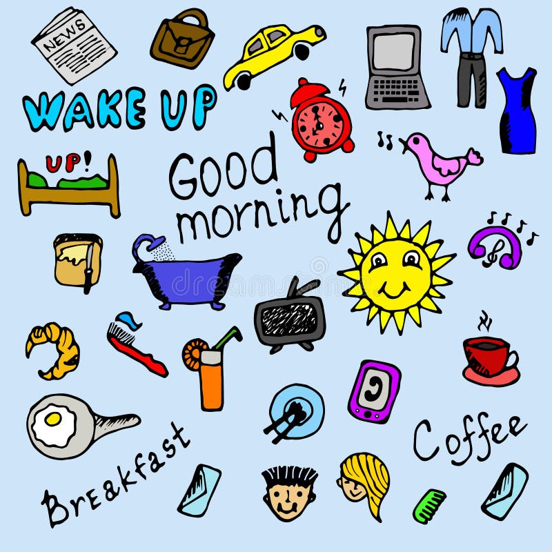 Good Morning Icons Set Stock Illustrations – 376 Good Morning Icons Set ...