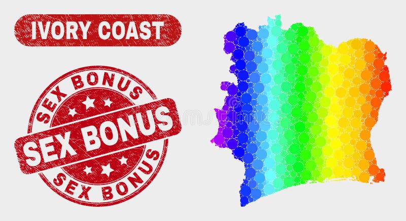 Colored Mosaic Ivory Coast Map And Grunge Sex Bonus Stamp Seal Stock