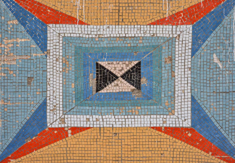 Colored Mosaic and Square Tile Pattern on the Old Wall. Decorative ...