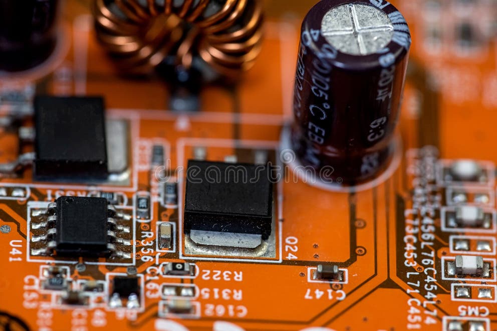 Colored Motherboard Lies on the Table Completely Covering it. Stock ...