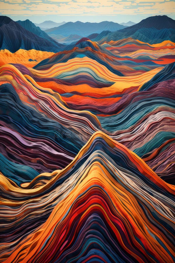 Colored Mountain and the Lines Along it, in the Style of Psychedelic ...