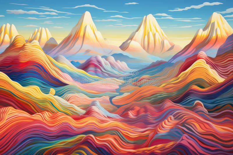 Colored Mountain and the Lines Along it, in the Style of Psychedelic ...