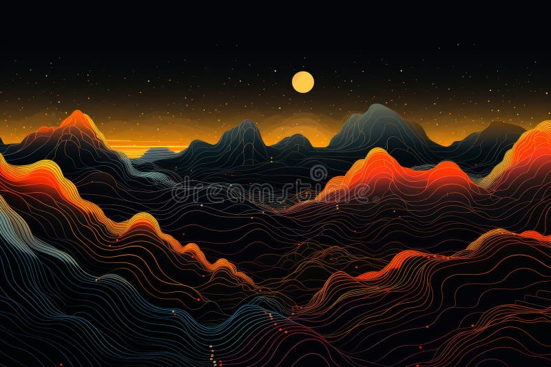 Colored Mountain and the Lines Along it, in the Style of Psychedelic ...