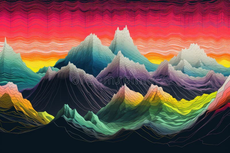 Colored Mountain and the Lines Along it, in the Style of Psychedelic ...