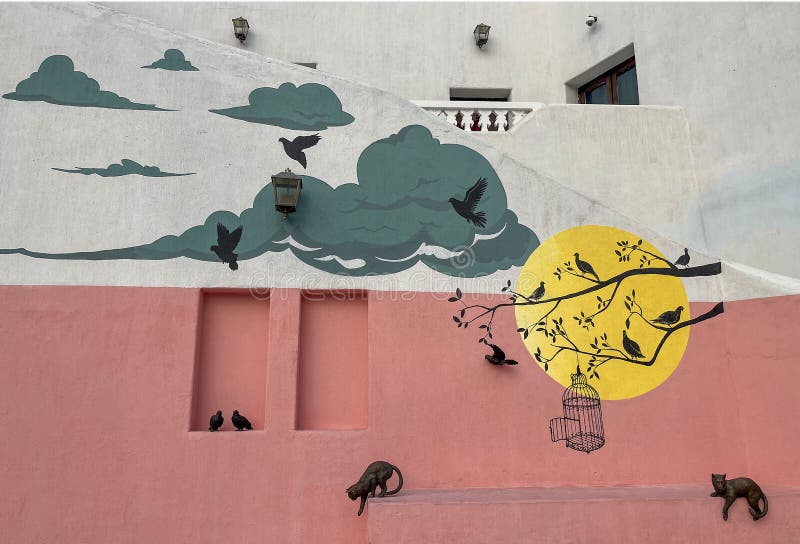 A Colored Mural on the Wall of a House in the Mina Area of Doha Stock ...