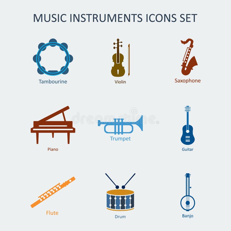 Colored Music Instruments Icons Set. Vector Stock Vector - Illustration ...