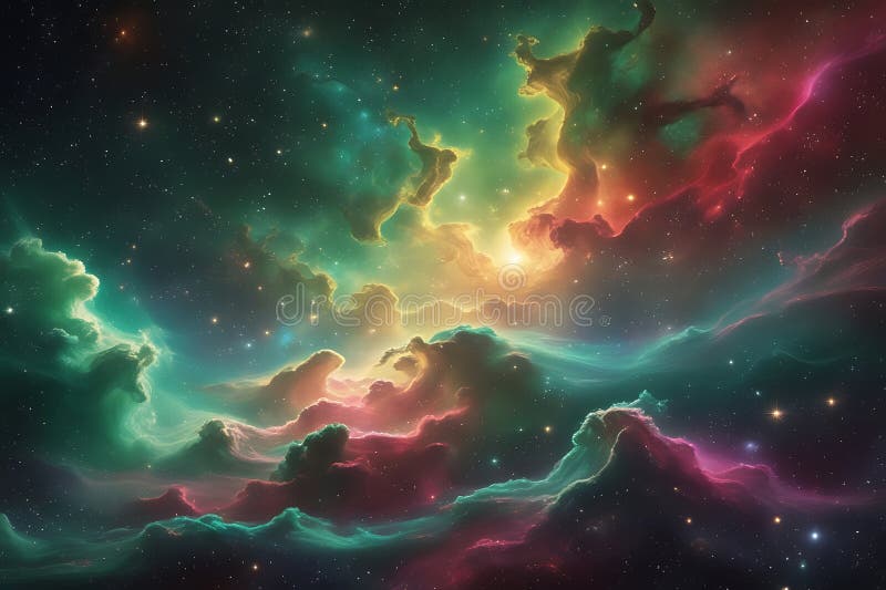 Colored Nebula and Stars in Outer Space. 3D Rendering Stock ...