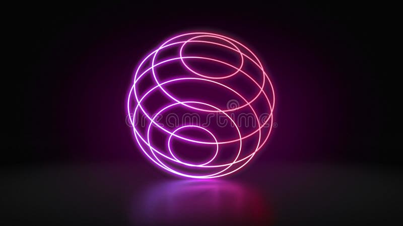 Colored Neon Glowing Sphere Frame Rotation in Darkness, 4k Stock Video ...