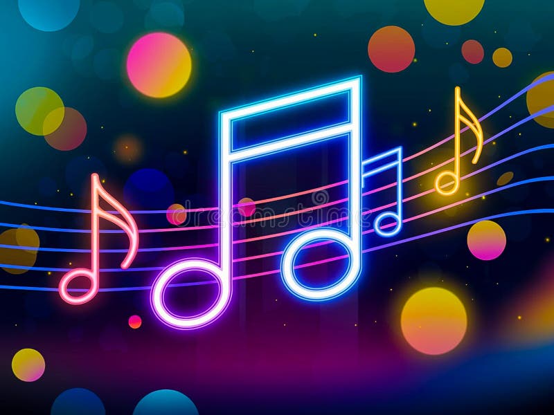 Colored Neon Music Note Illustration with Bokeh Abstract Background for ...