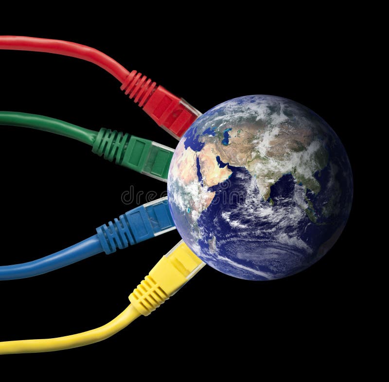 Colored Network Cables Wired To the Earth Globe Stock Photo - Image of ...