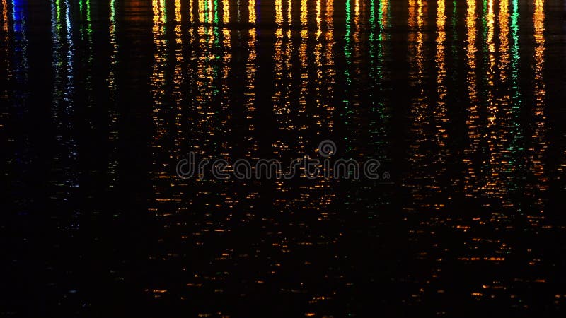 Colored Night City Lights on Water Surface. Stock Photo - Image of line ...