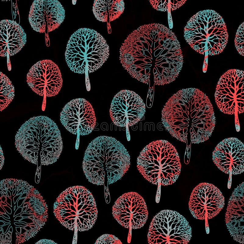 Colored Night Forest Seamless Pattern with Openwork Trees Silhouettes ...