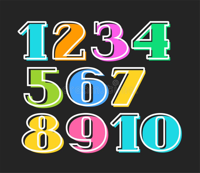 Colored Numbers, White Outline, Black Background, Vector. Stock Vector ...