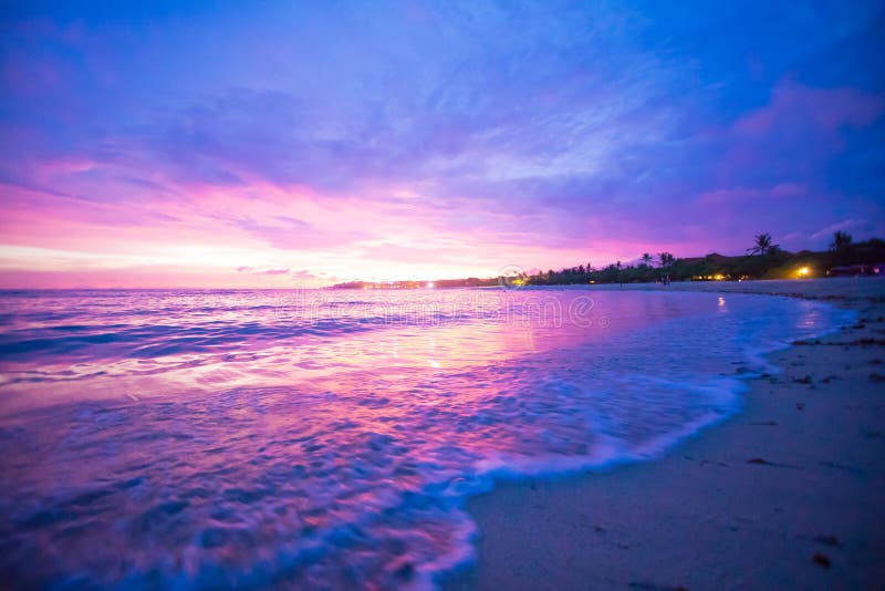 Colored Ocean Wave Falling Down at Sunset Time in Bali Beach Stock ...
