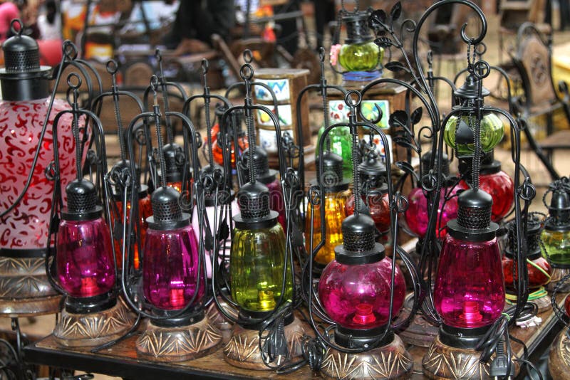 Colored oil lamps stock image. Image of wooden, carved - 21635053