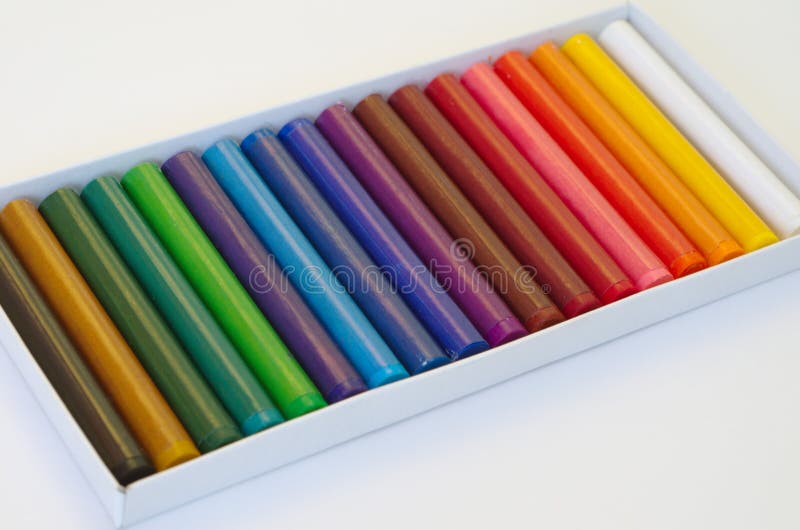 Colored Oil Pastels in a Box on a White Sheet Stock Image - Image of ...