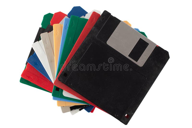 Colored Old Retro Floppy Diskettes in Stack. Isolated on White. Stock ...